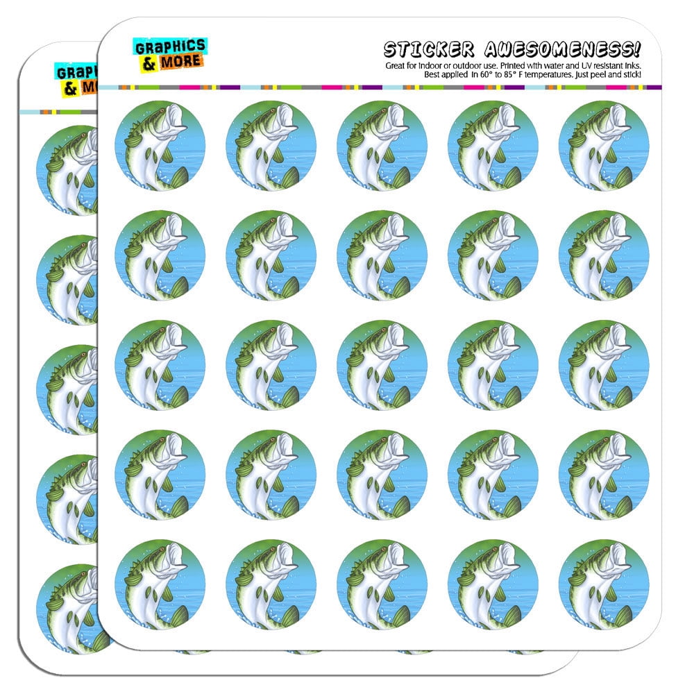 Bass Fish Jumping Water Fishing 1" Scrapbooking Crafting Stickers ...