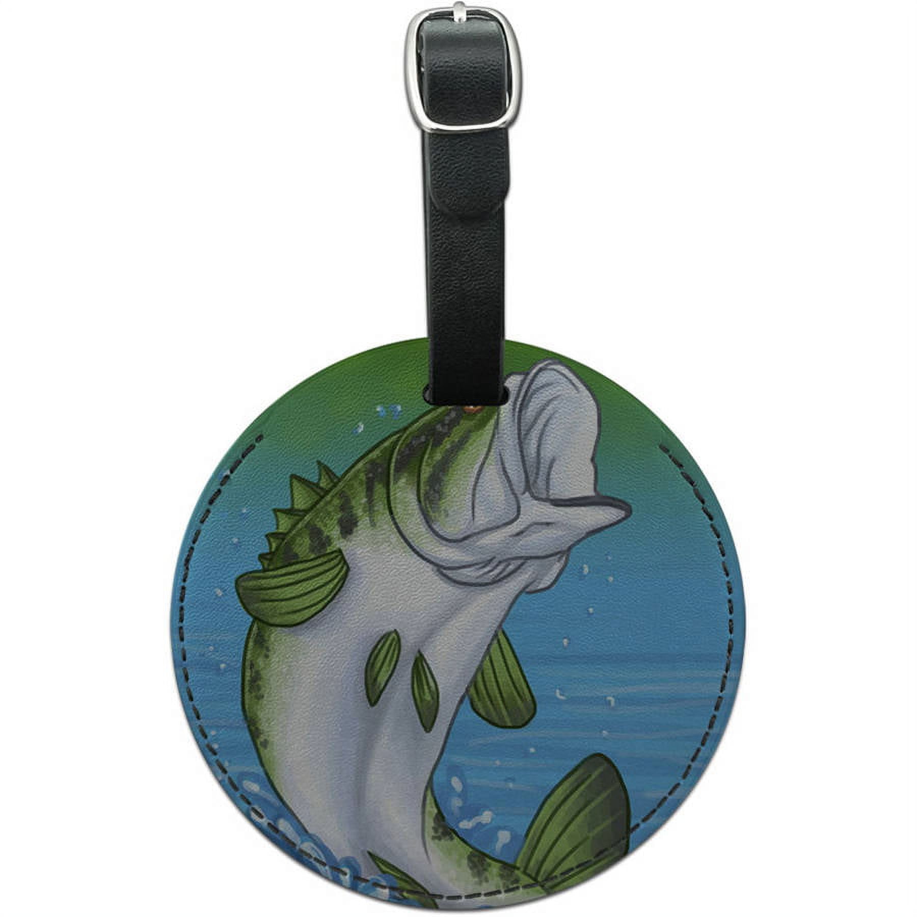 Bass Fish Jumping Water Fishing Round Leather Luggage ID Tag Suitcase ...