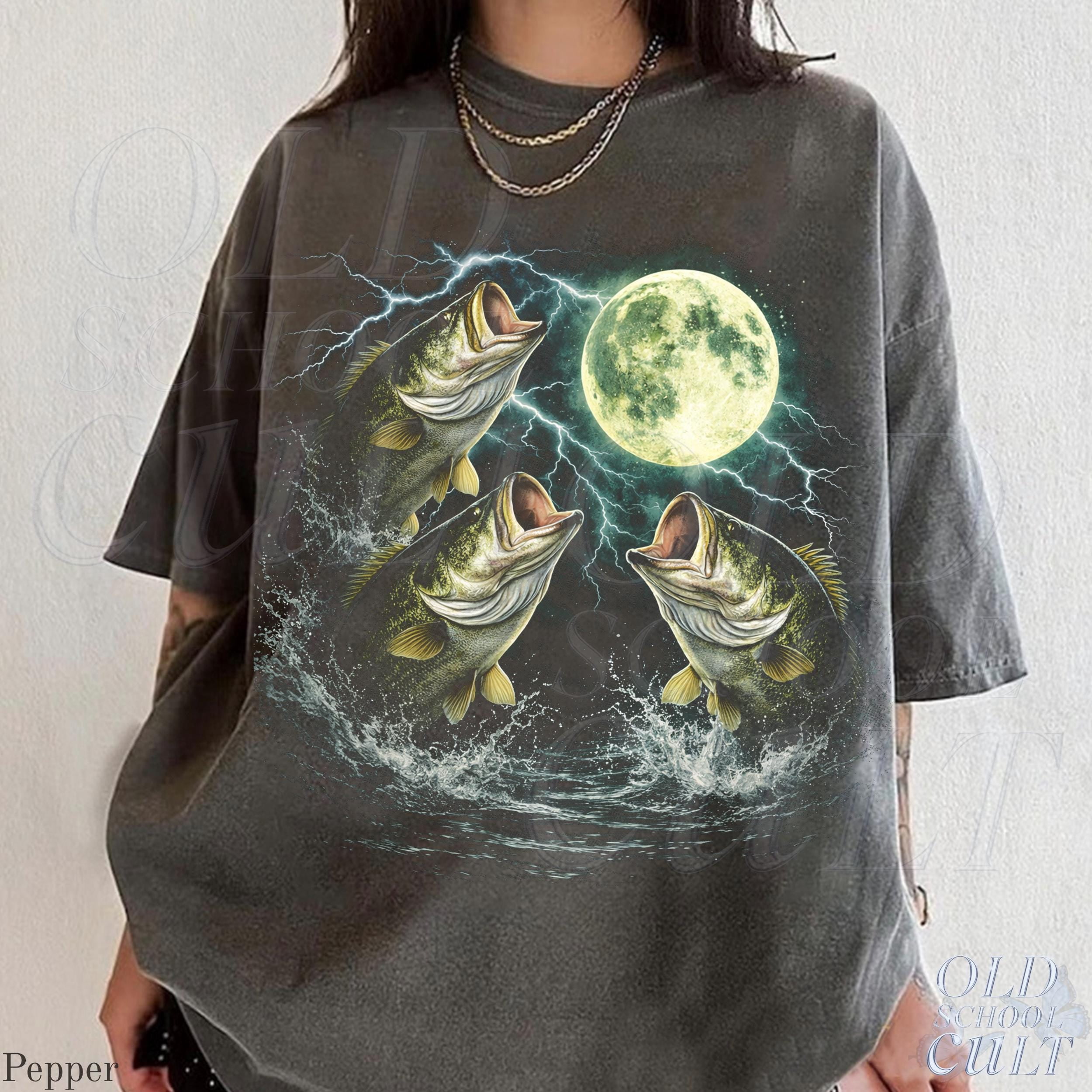 Bass Fish Moon 90s Vintage Graphic T Shirt Retro Largemouth Bass ...