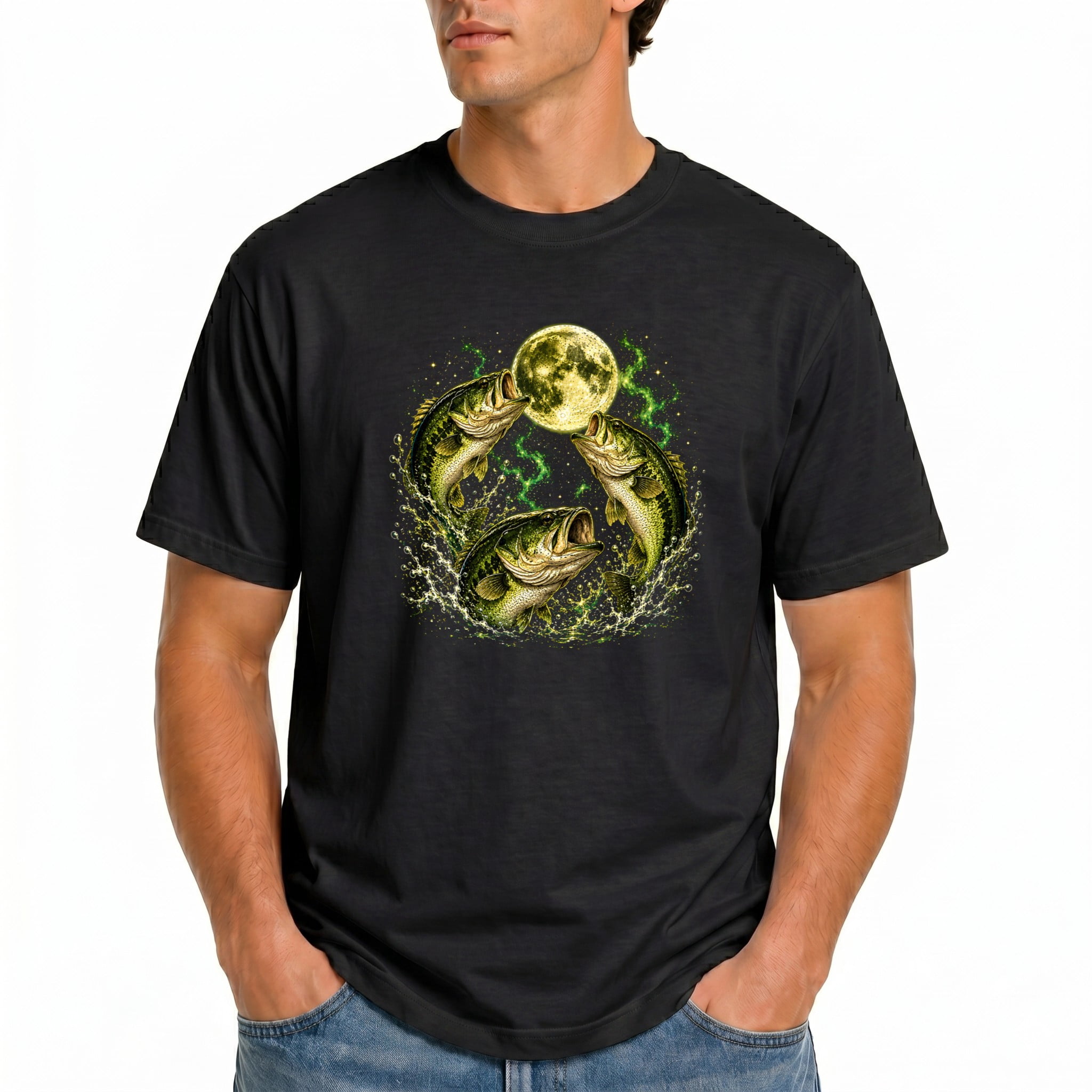 Bass Fish Moon T-Shirt – Vintage Fishing Theme – Angler Gift for Men ...