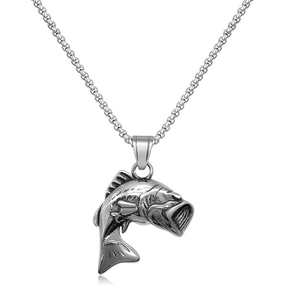 Bass Fish Necklace for Women - Realistic Fish Pendant Silver Tone ...