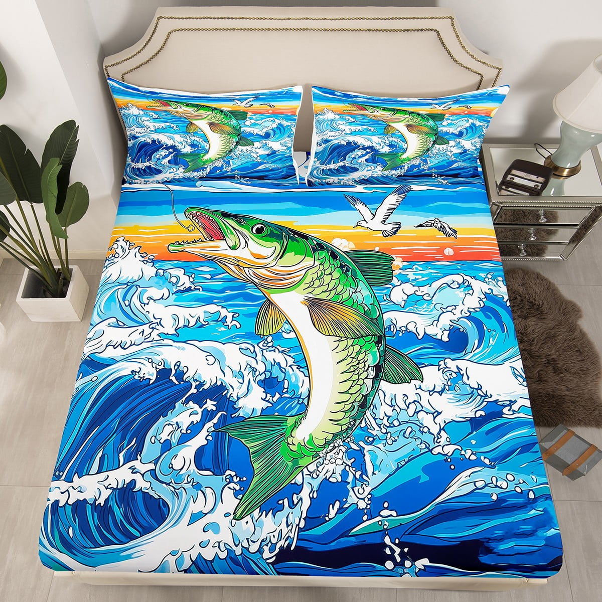 Bass Fish Queen Fitted Sheet Farmhouse Fishing And Hunting Theme ...