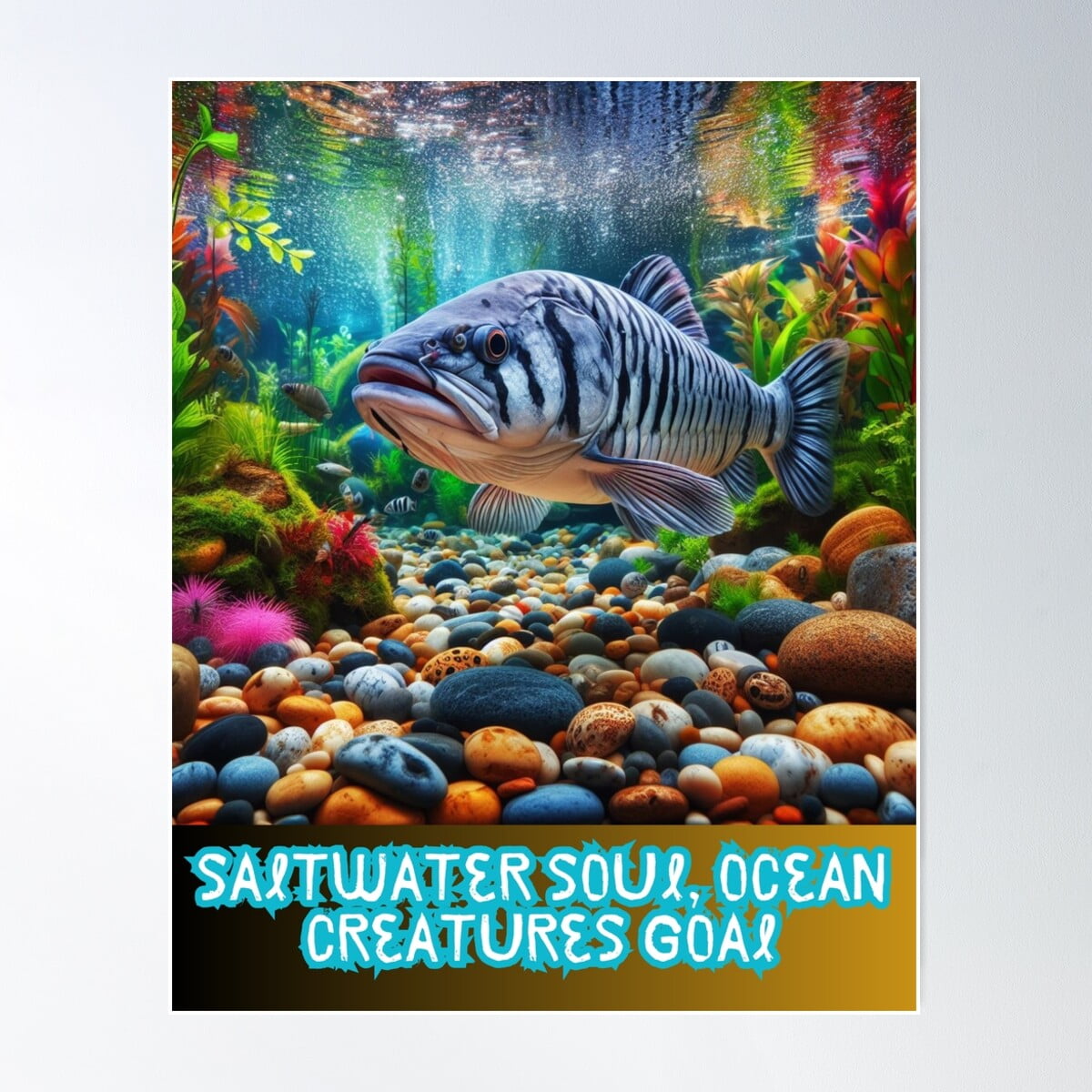 Bass Fish Realistic Digital Art Poster Wall Art, Modern Wall Decor For ...