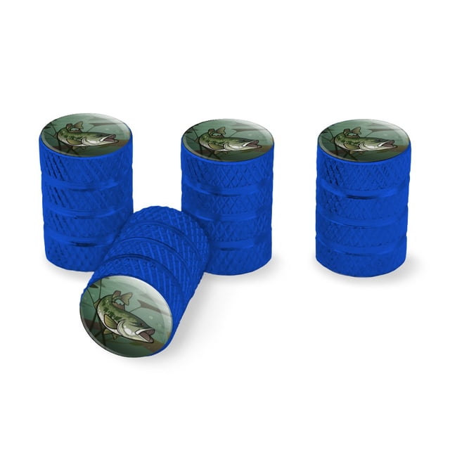 Bass Fish Swimming in River Tire Rim Wheel Aluminum Valve Stem Caps ...