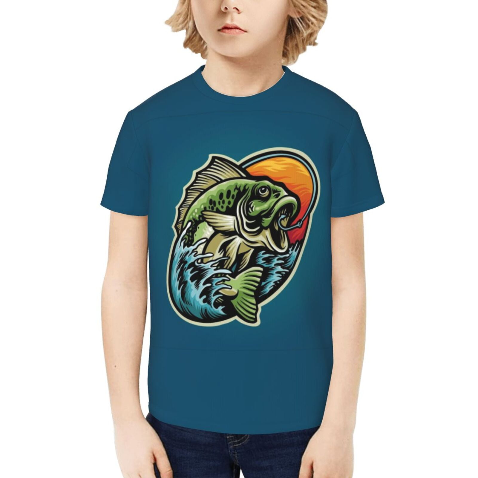 Bass Fish Teens Full 3d T-Shirts Short Sleeves Various Patterns Kids T ...