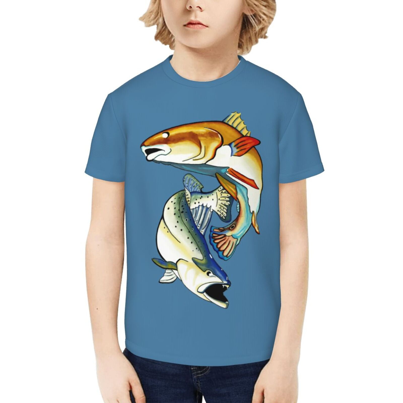 Bass Fish Teens Full 3d T-Shirts Short Sleeves Various Patterns Kids T ...