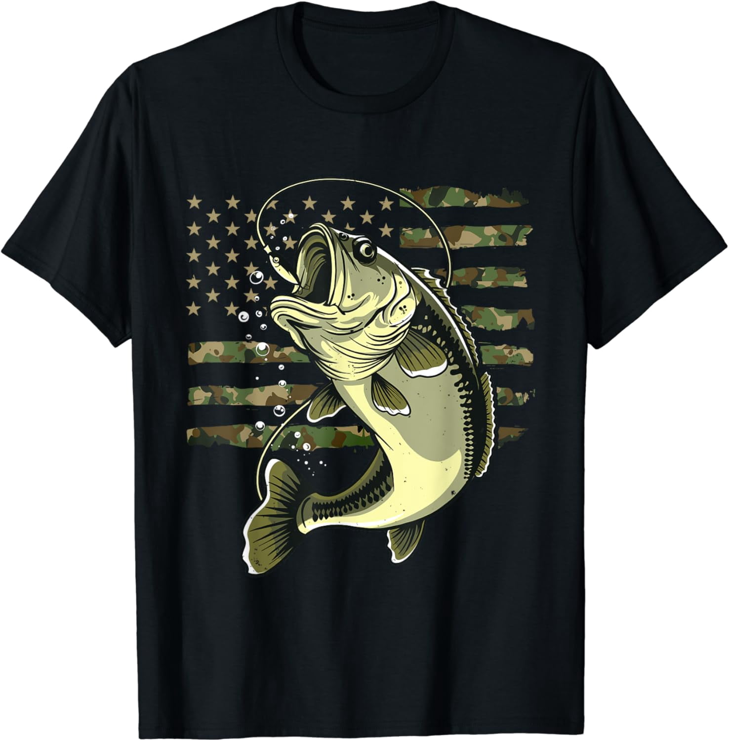 Bass Fish Usa American Flag Camouflage Fisherman T-Shirt - Walmart.com