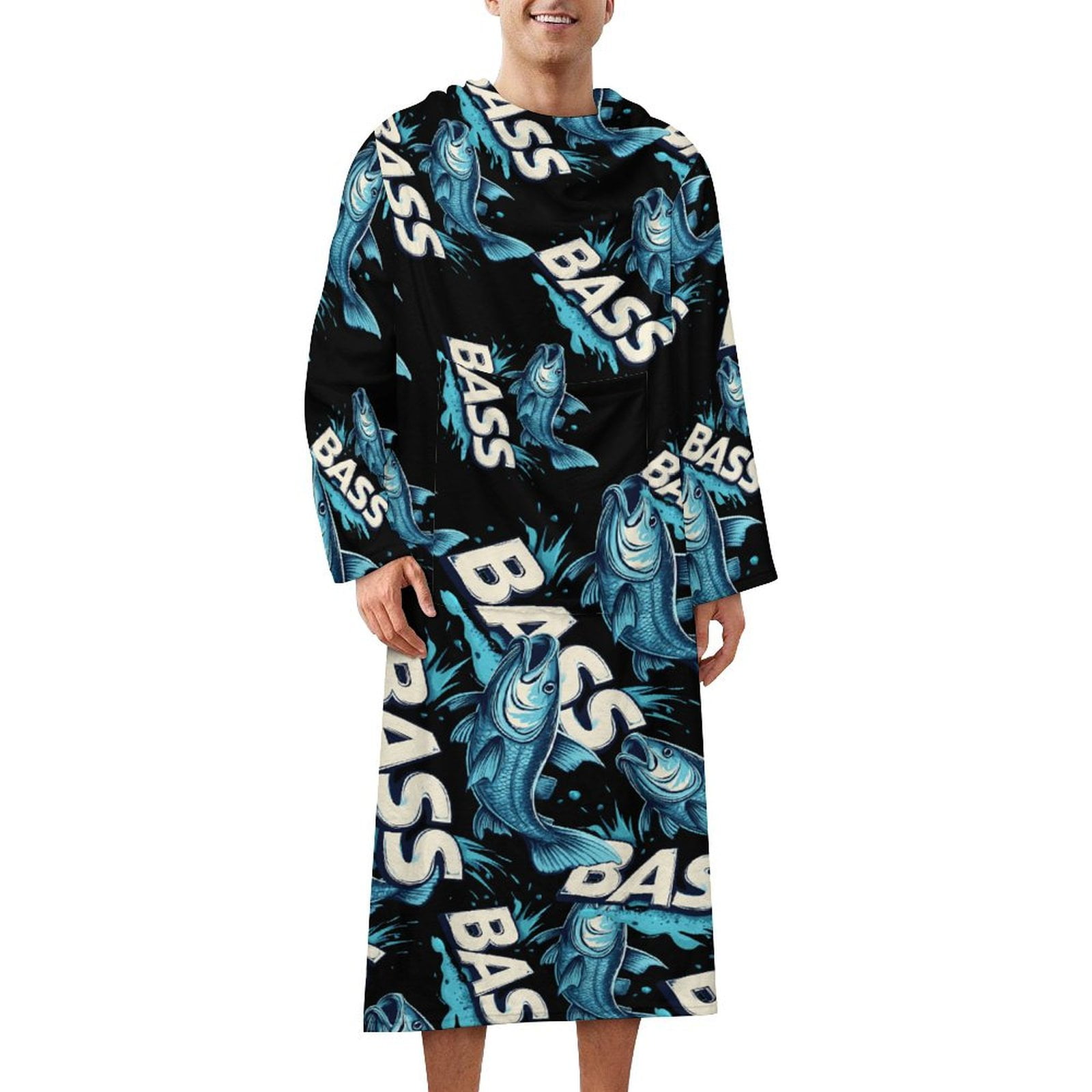 Bass Fish Wearable Blanket with Sleeves and Pocket Comfy Flannel Fleece ...