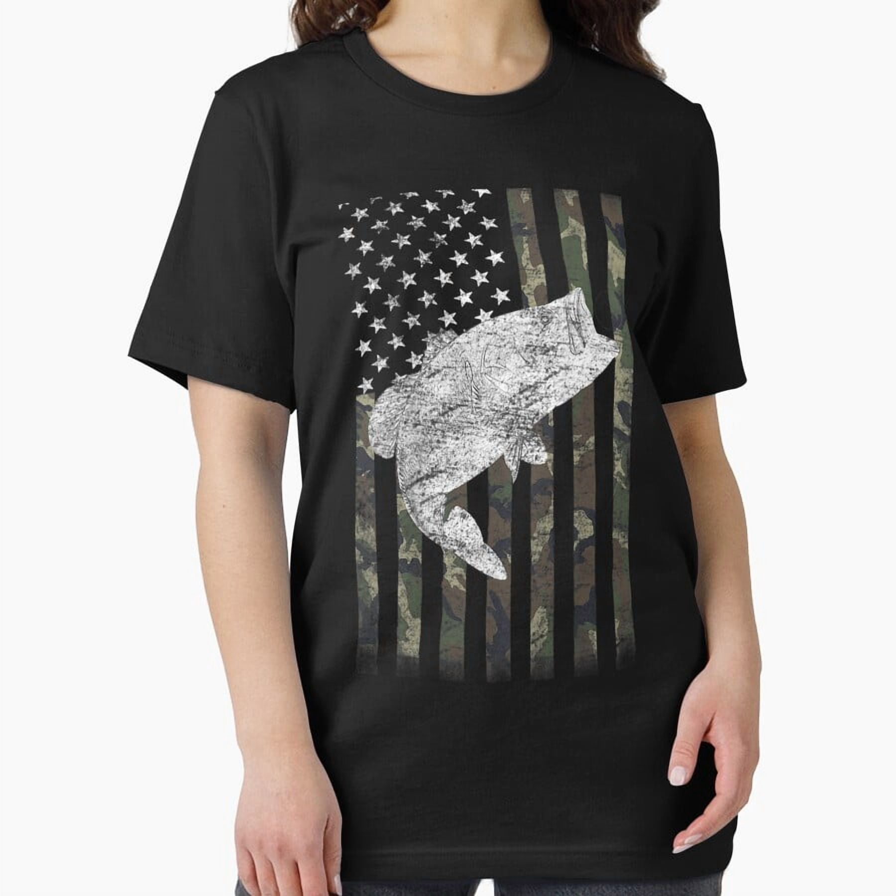 Bass Fishing American Camo USA Flag Fisherman Outdoors Sport T-Shirt ...