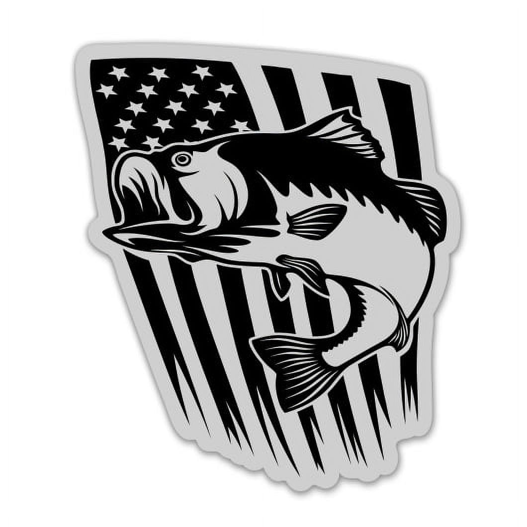 Bass Fishing American Flag Gray - 7" Vinyl Sticker - For Car Laptop I ...