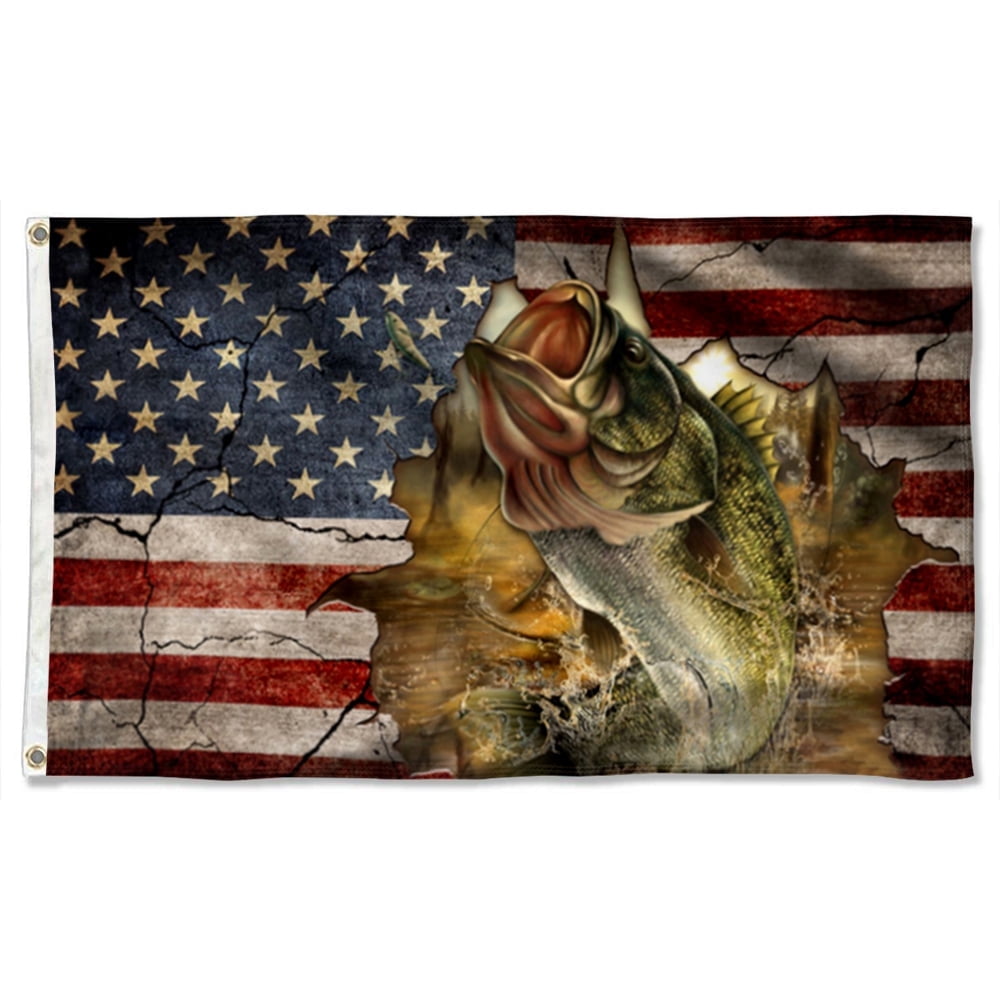 Bass Fishing American Grommet Flag 3x5Feet Banner with 2 Brass Grommets ...