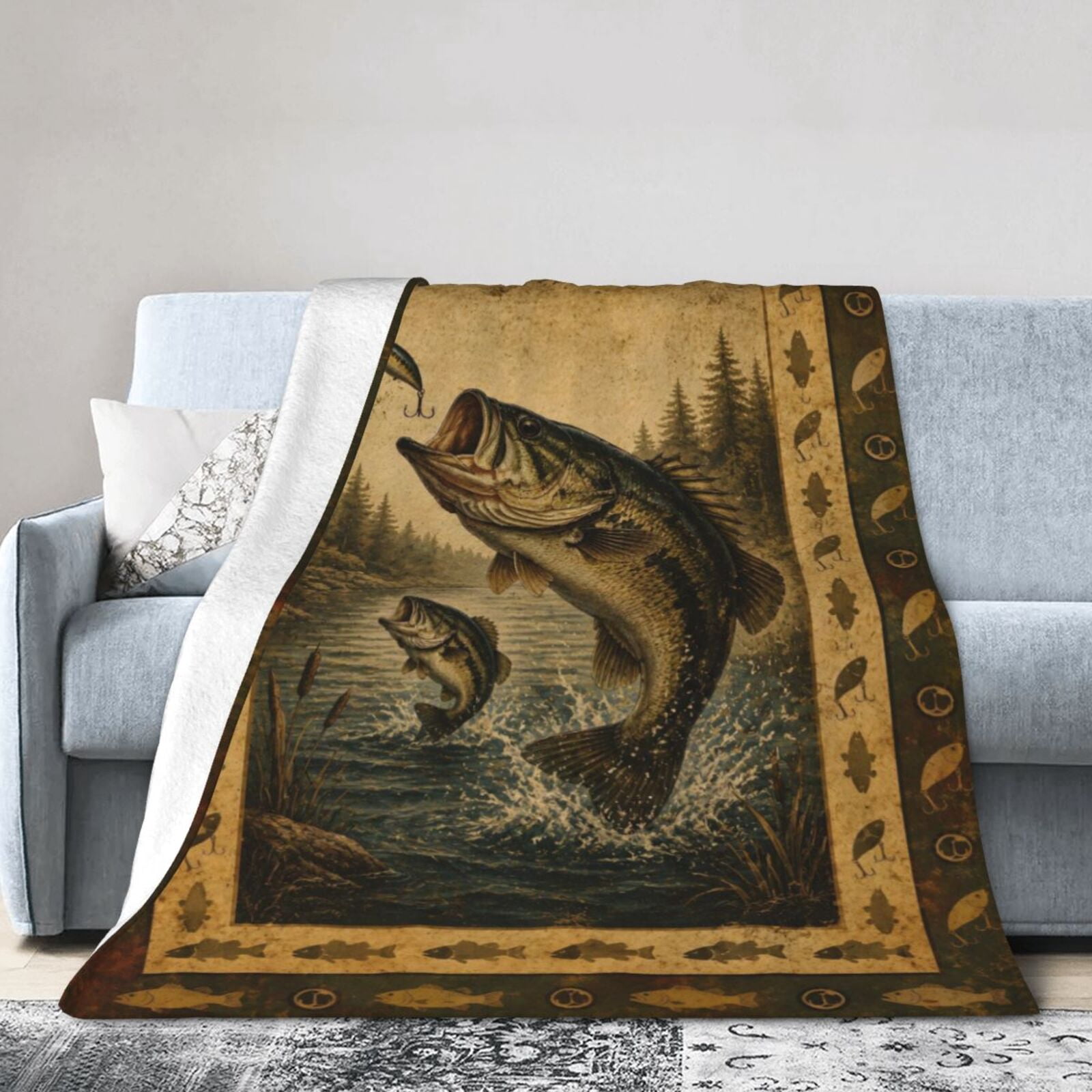 Bass Fishing Blanket Gift Throw Blanket Gift for Men Angler Fisherman ...