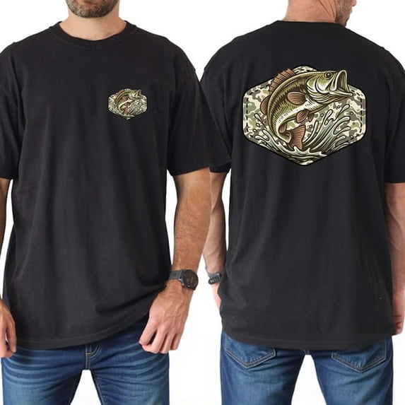 Bass Fishing Camo Hunting Double Sided T-Shirt – Old School Camouflage ...