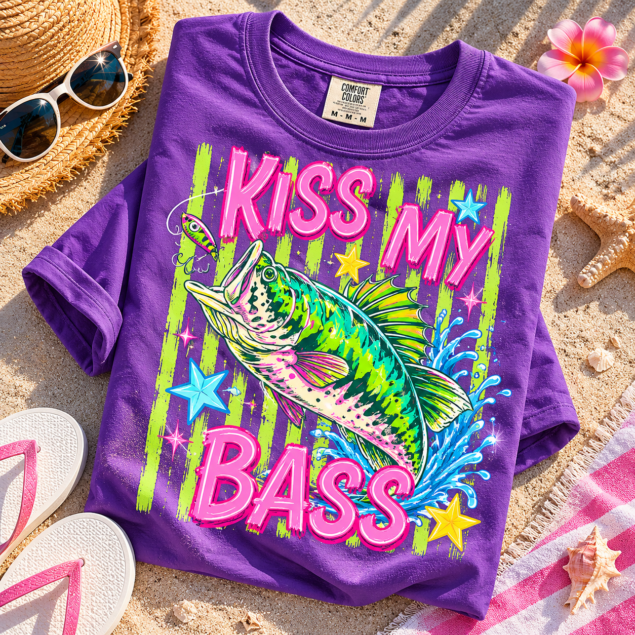 Bass Fishing Comfort Colors Shirt, Kiss My Bass Tee, Funny Sassy ...