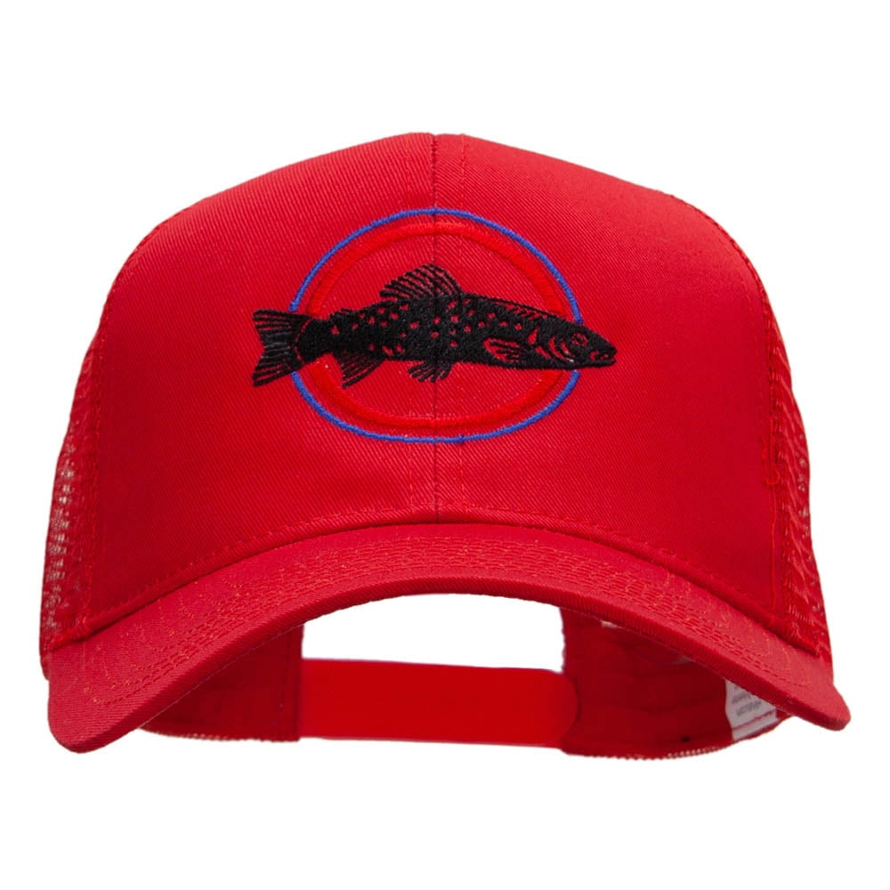 Bass Fishing Embroidered Prostyle Mesh Cap - Red OSFM - Walmart.com