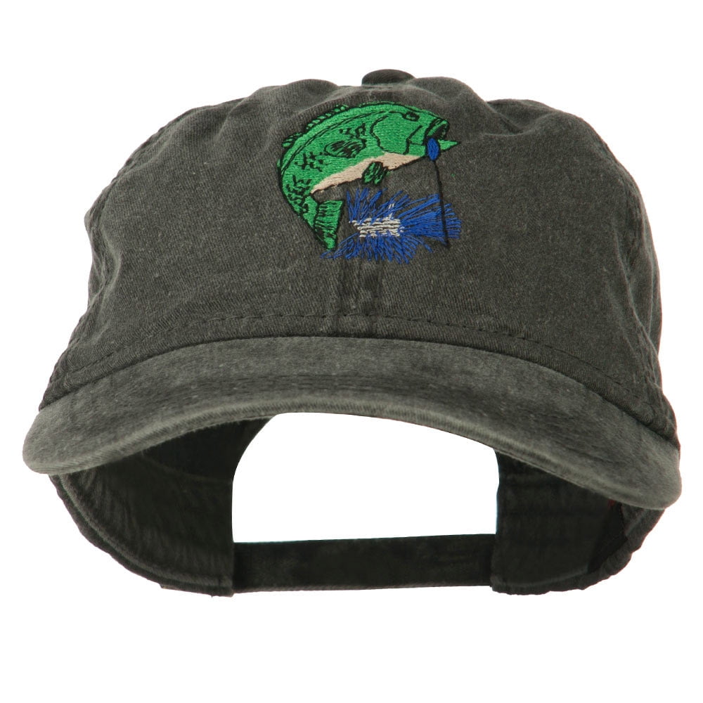 Bass Fishing Embroidered Washed Cap - Black OSFM - Walmart.com