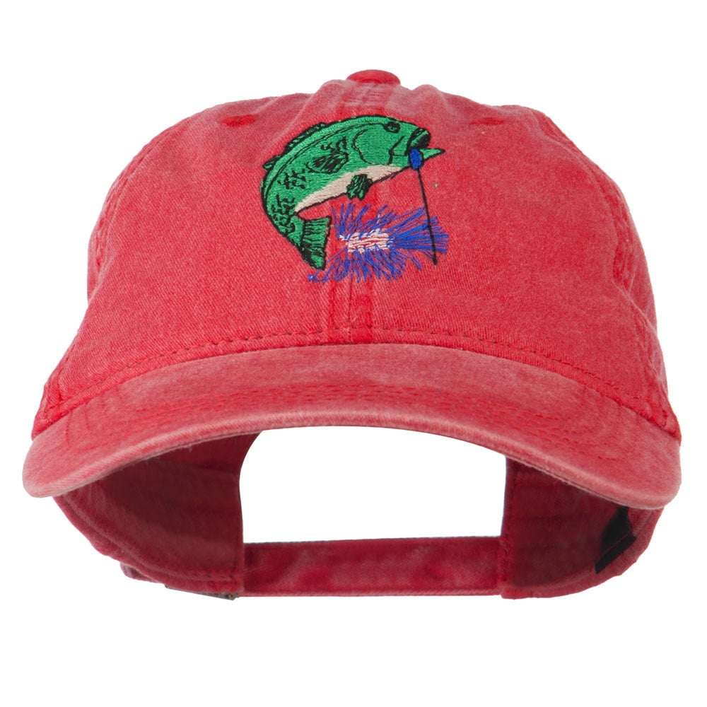 Bass Fishing Embroidered Washed Cap - Red OSFM - Walmart.com