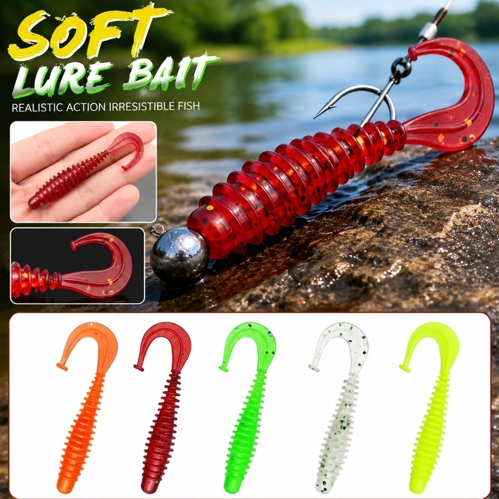 Bass Fishing Lure Soft Plastic Bass Fishing Lures 2.1 Inch Curly Tail ...
