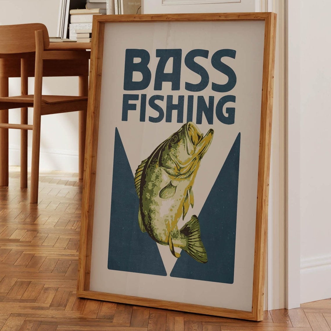 Bass Fishing Print Gift For Fisherman Art Poster Retro Angler Wall ...