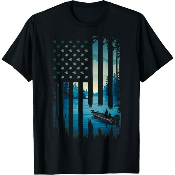 Bass Fishing Shirts For Men Short Sleeve USA Flag Fisherman T-Shirt ...