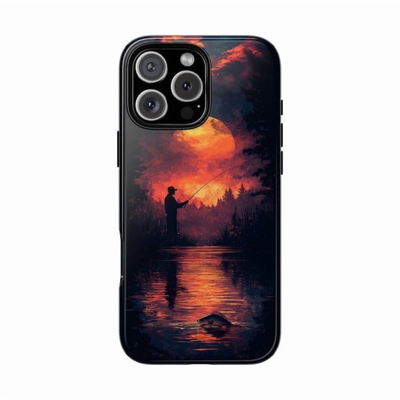 Bass Fishing Sunset Silhouette Fisherman Outdoor Artistic Protective ...
