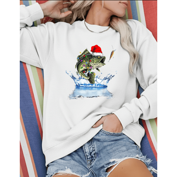 Bass Fishing With St Nick Hat Christmas Lover Angler Sweatshirt, for ...