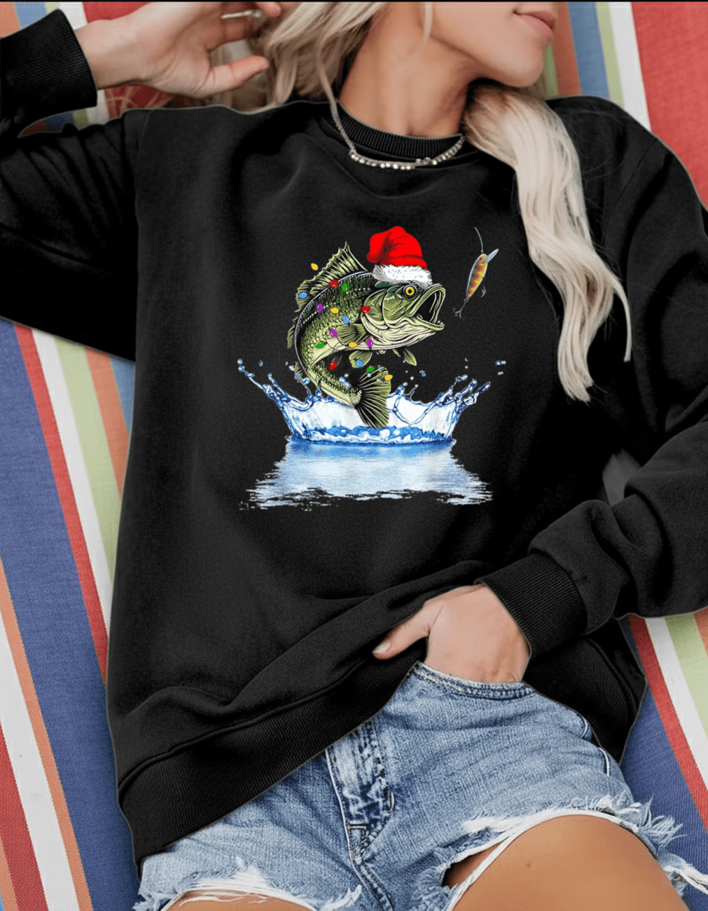 Bass Fishing With St Nick Hat Christmas Lover Angler Sweatshirt, for ...