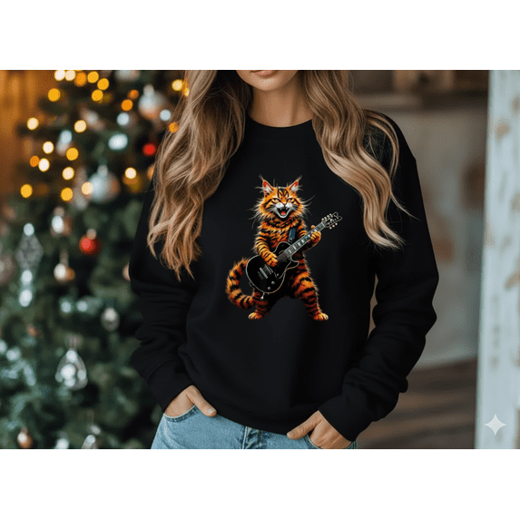 Bass Groove Funny Rock Music Orange Cat Playing Guitar Graphic ...