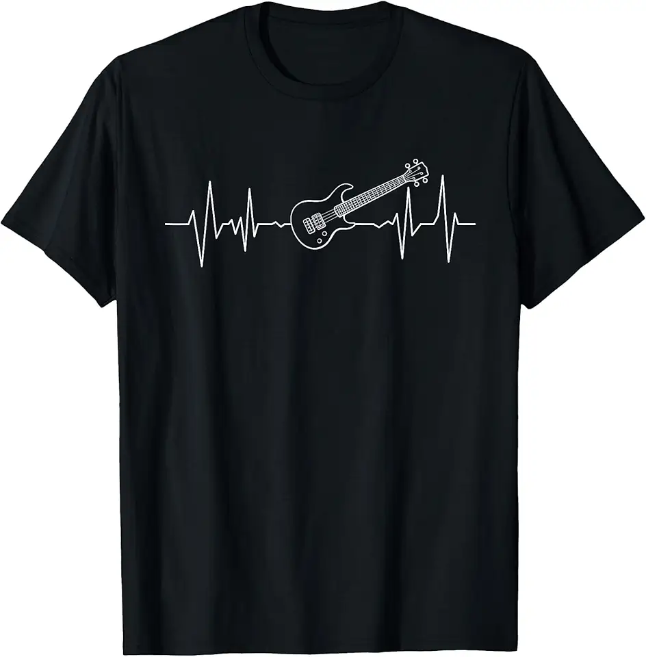 Bass Guitar Heartbeat EKG Line Graphic for Musician Unisex T-Shirt ...