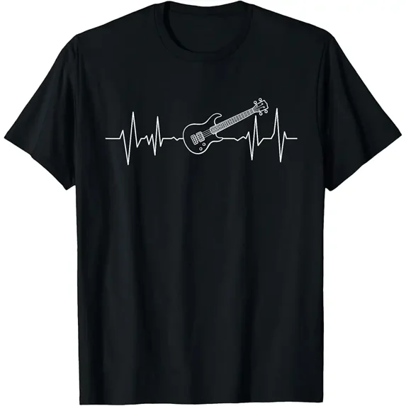 Bass Guitar Heartbeat EKG Line Graphic for Musician Unisex T-Shirt ...