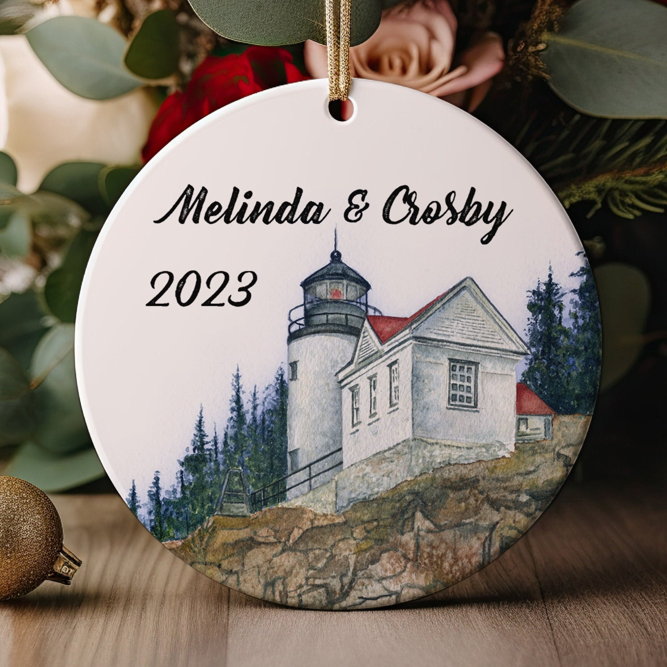 Bass Harbor Lighthouse Ceramic Ornament – Personalized Coastal Maine ...