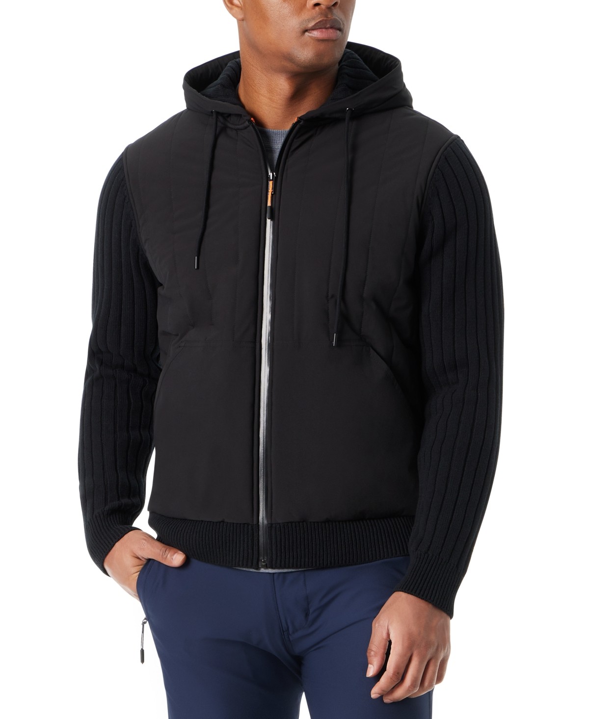 Bass Outdoor Mixed Media Jacket Men's Black Long Sleeve Full Zip Hooded ...