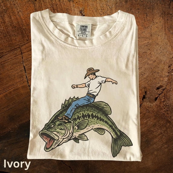 Bass Rodeo Vintage Graphic T-shirt, Cowboy Riding Largemouth Bass ...