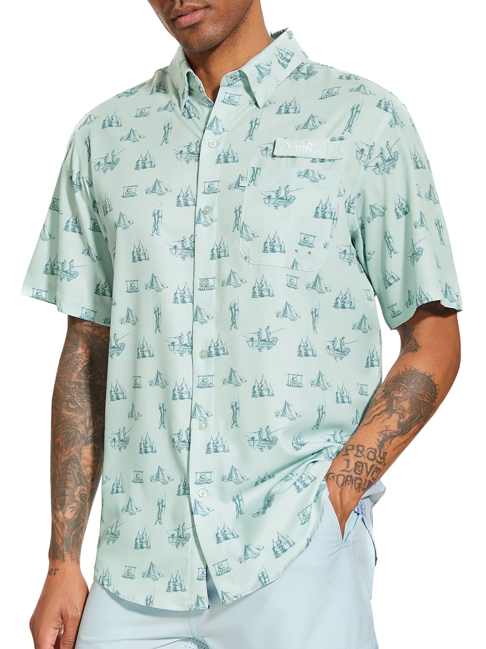 Bassdash Men's UPF 50+ Short Sleeve Button Down Fishing Shirt Breathable Lightweight for Outdoor ...