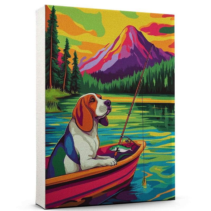 Basset Fauvede Bretagne Dog Playing Fishing Stretched Canvas Size 8x12 ...