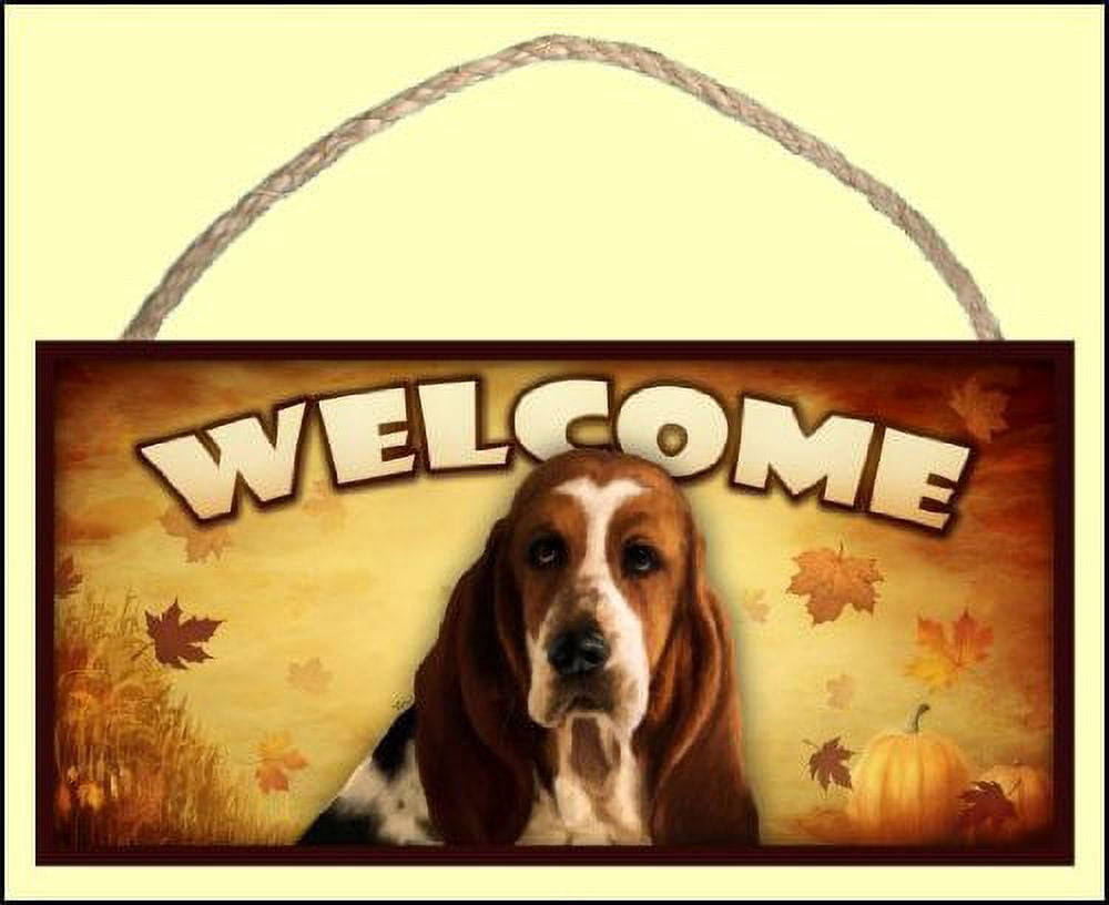 Basset Hound 10"x5" Fall / Autumn Season Welcome Sign Featuring the Art ...