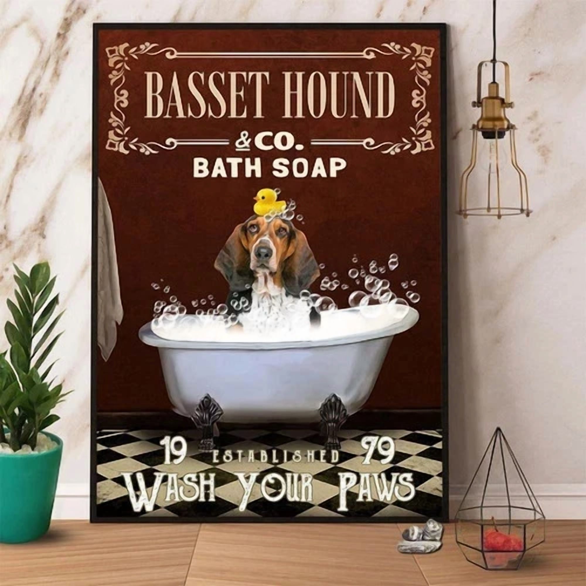 Basset Hound &Amp Co. Bath Soap Wash Your Paws Dog Satin Poster Wall ...