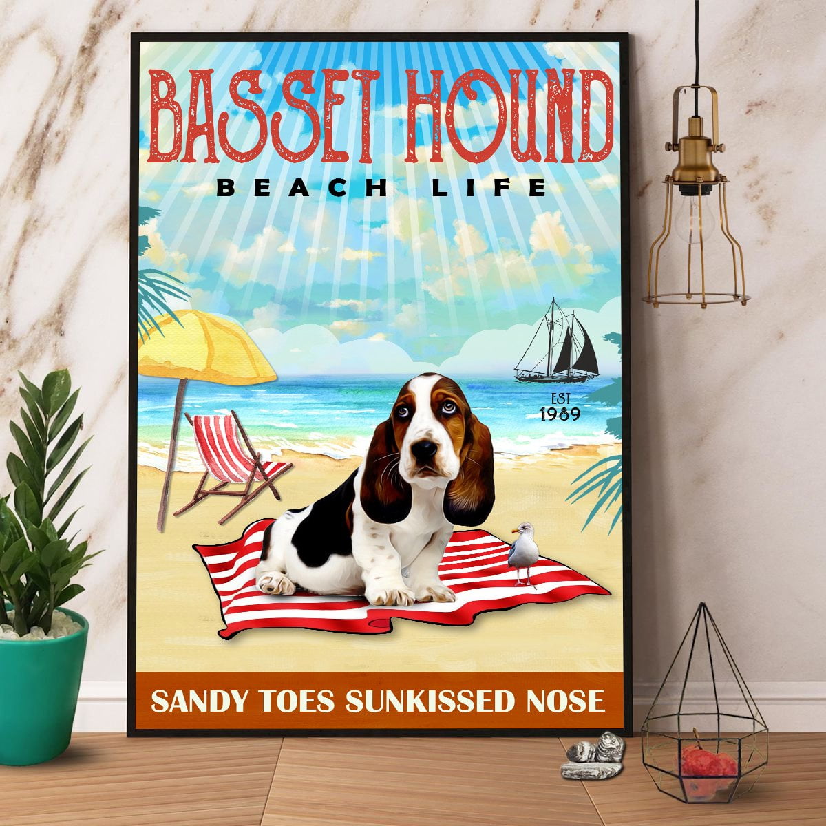 Basset Hound Beach Life Basset Hound Poster No Frame Matte Wall Art ...