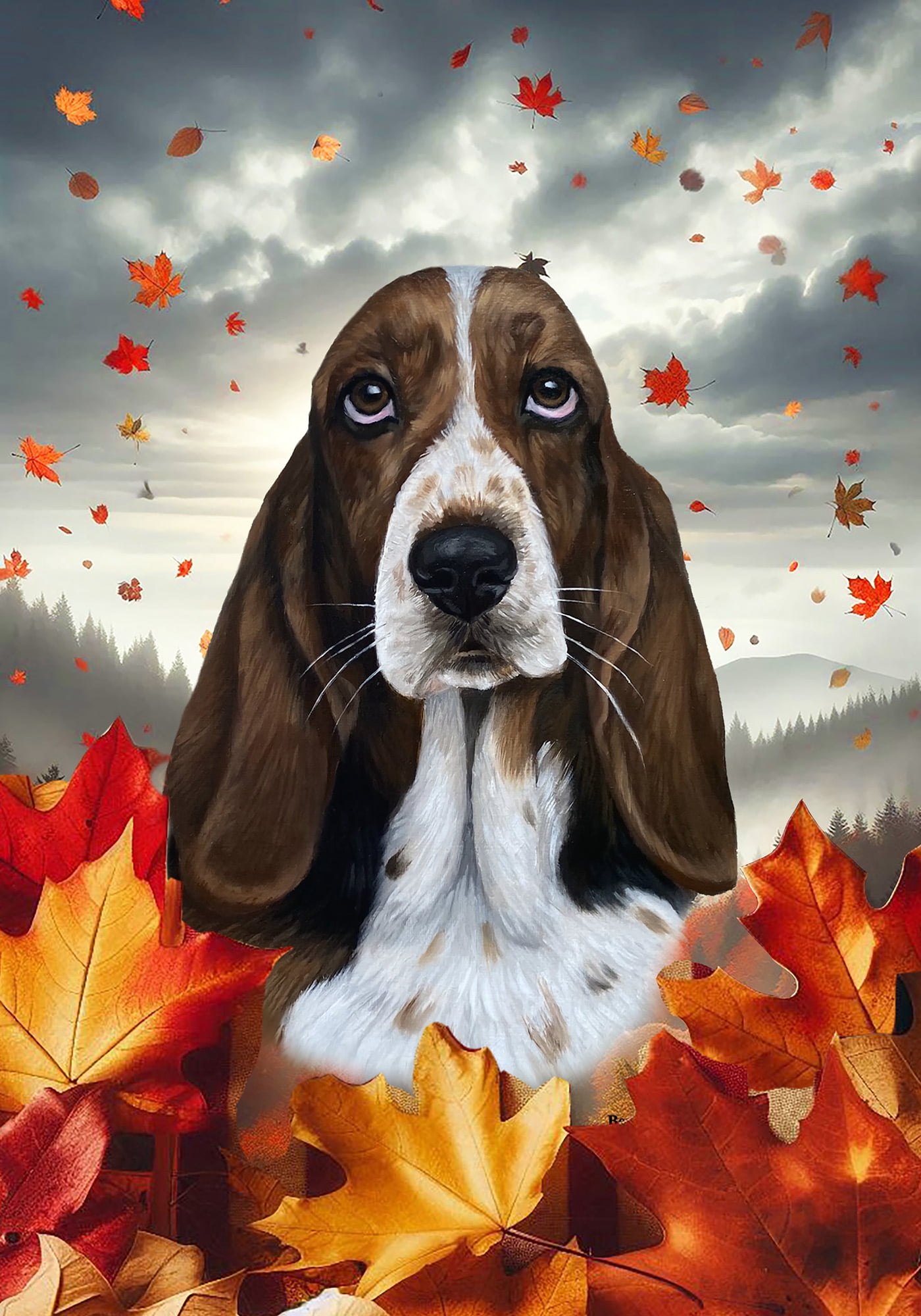 Basset Hound - Best of Breed Fall Leaves Outdoor Garden Flag 12" x 17 ...