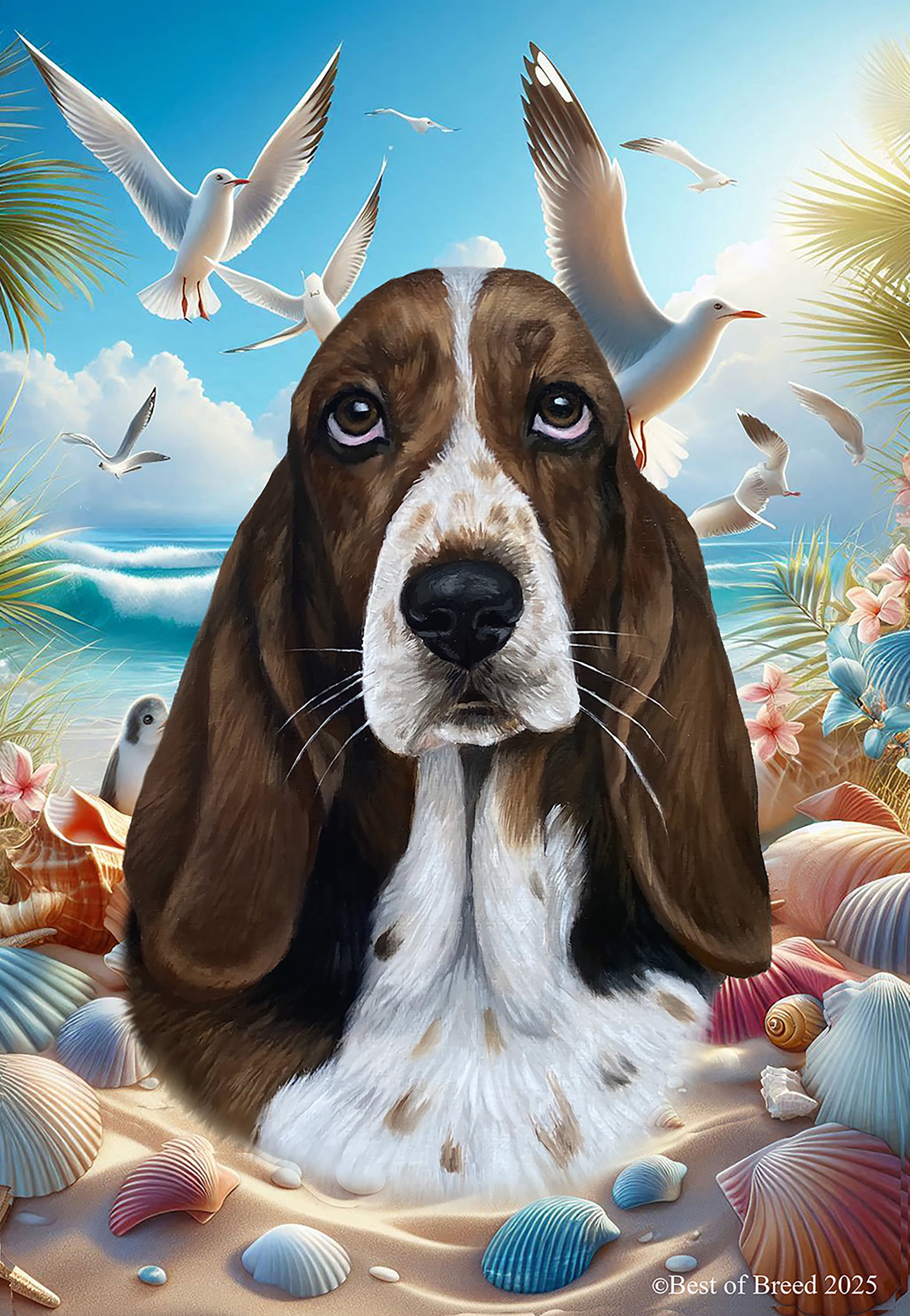 Basset Hound - Best of Breed Summer Beach Outdoor House Flag 28" x 40 ...