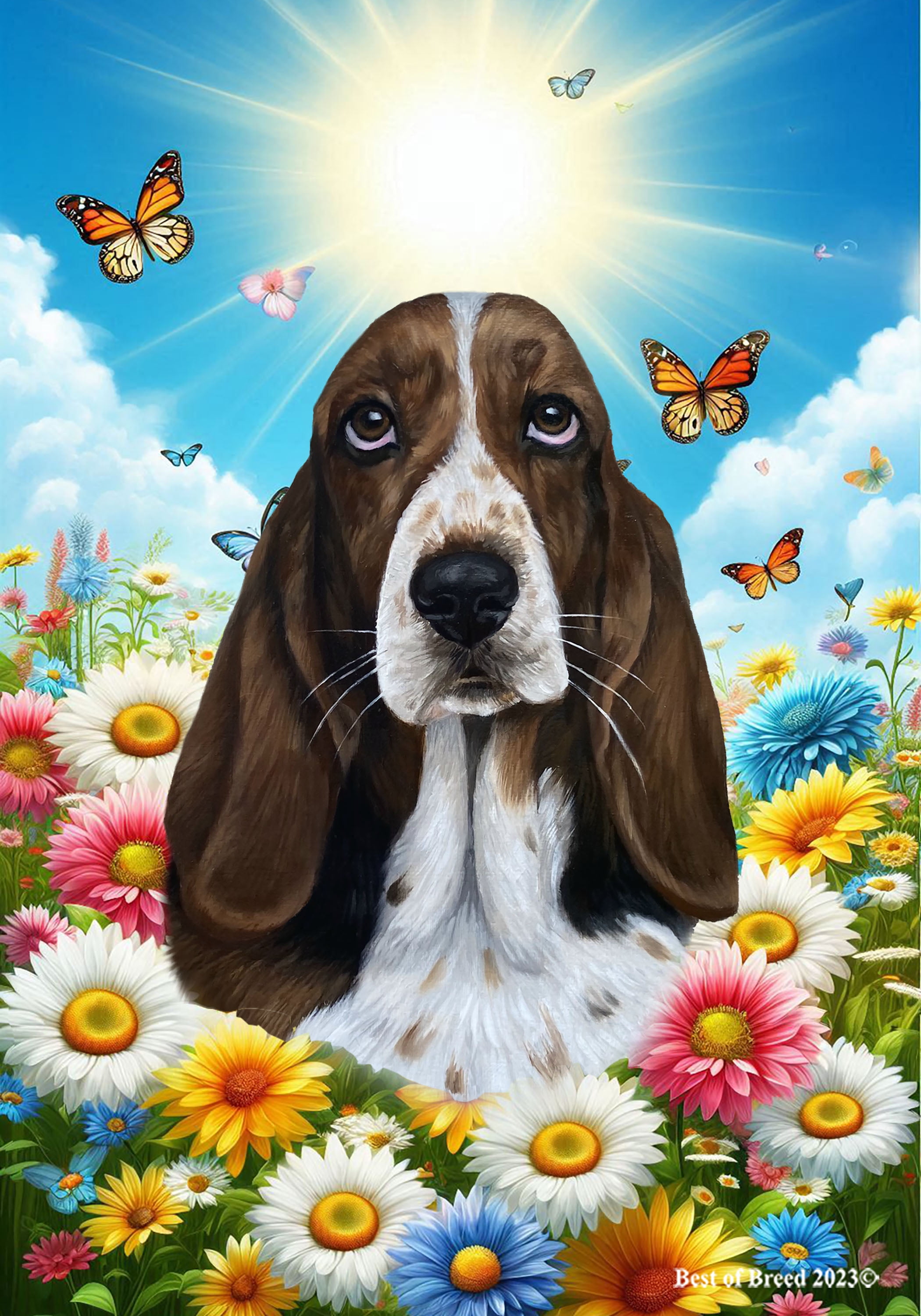Basset Hound - Best of Breed Summer Butterflies Outdoor Garden Flag 12 ...