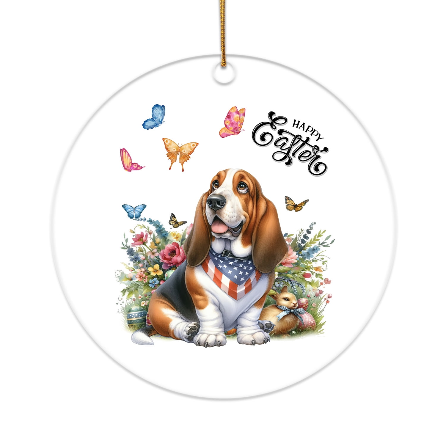 Basset Hound Celebrates Spring and Enjoys a Happy Easter Acrylic Round ...