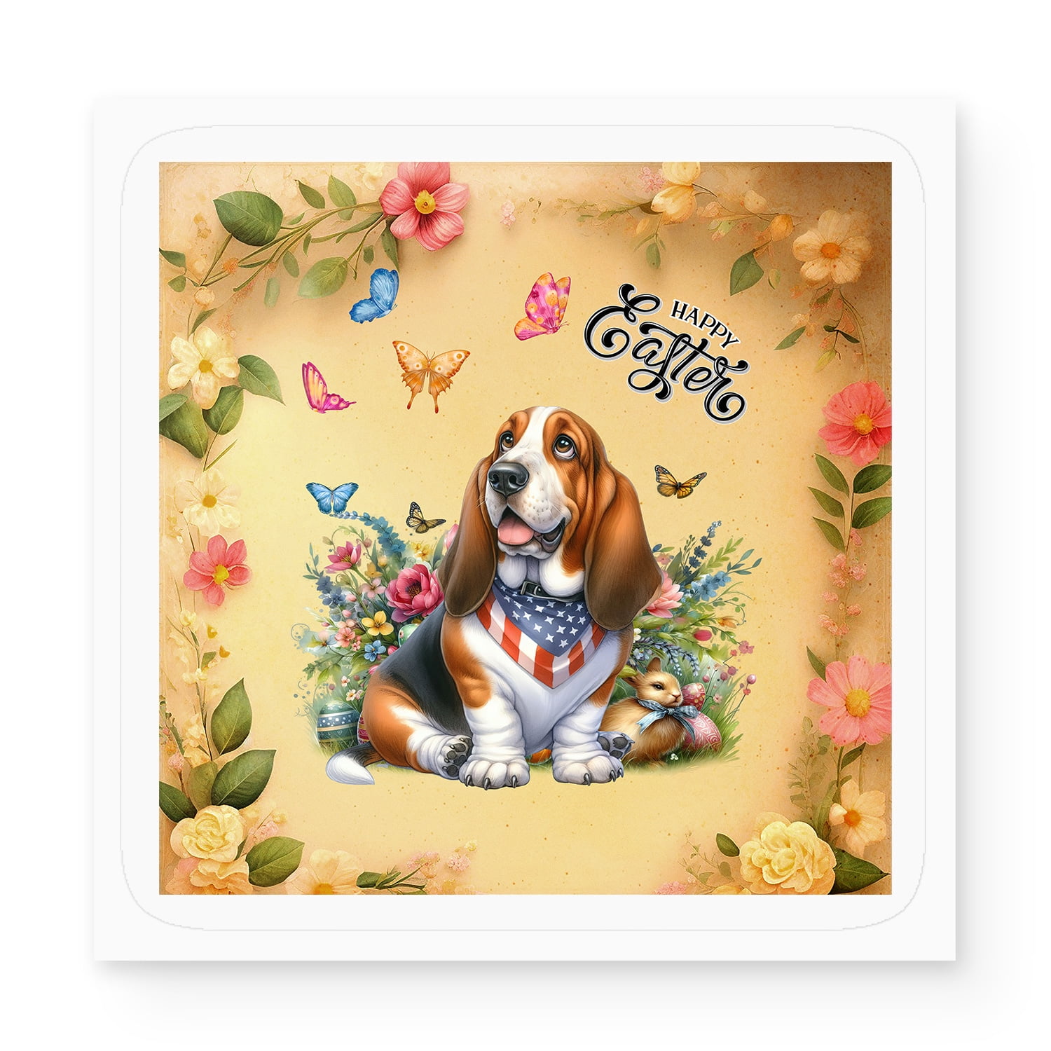 Basset Hound Celebrates Spring and Enjoys a Happy Easter Vinyl Sticker ...