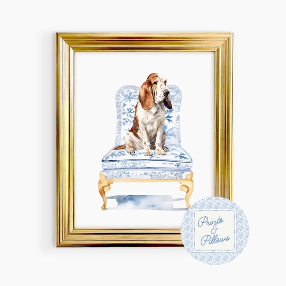 Basset Hound Chinoiserie Dog Preppy Dog Mom Basset Hound Lover Portrait ...