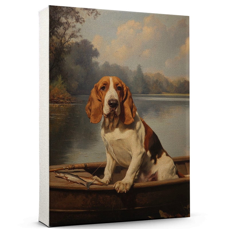 Basset Hound Cute Dog Fishing Canvas Canvas – Retro Basset Hound Dog ...