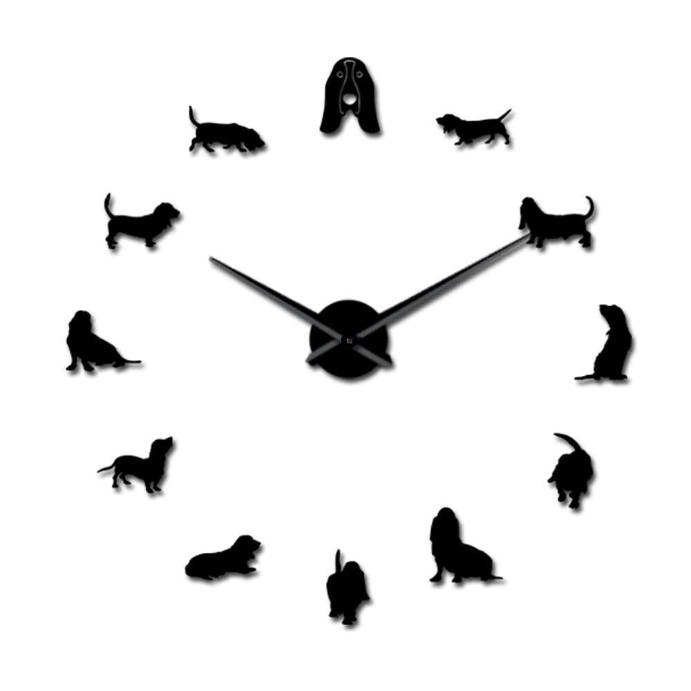 Basset Hound Dog Acrylic Mirror Surface DIY Wall Clock Dogs Breed Pet ...