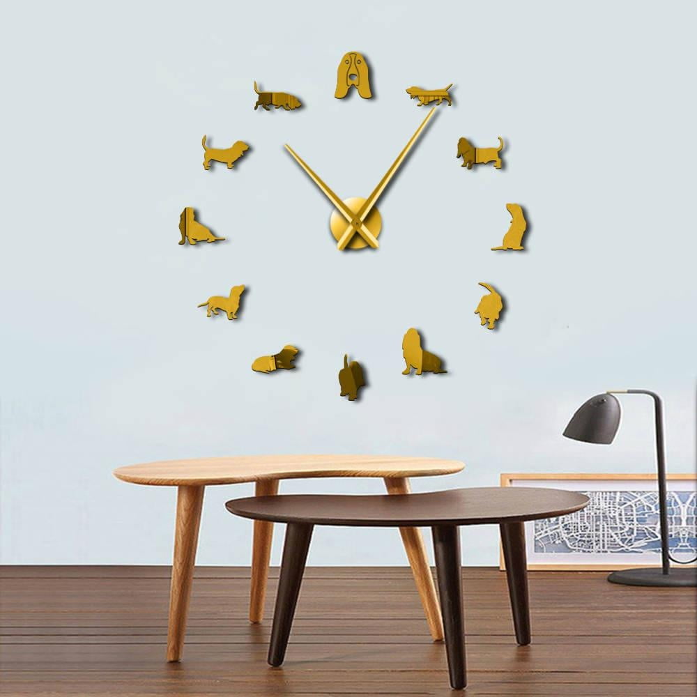 Basset Hound Dog Acrylic Mirror Surface DIY Wall Clock Dogs Breed Pet ...
