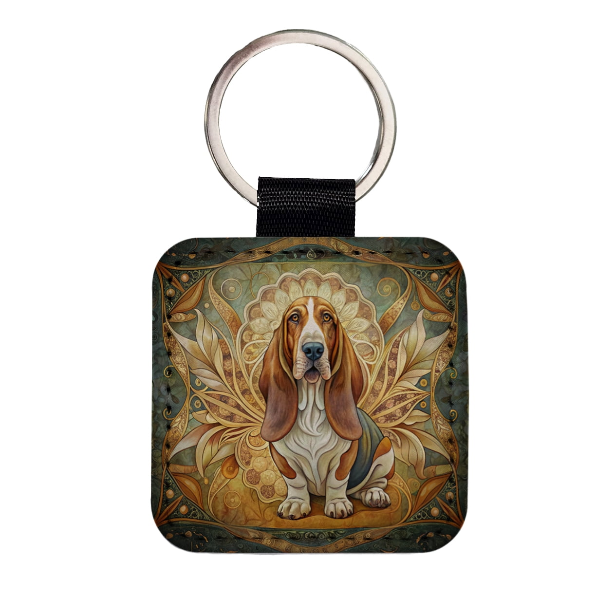 Basset Hound Dog Art Nouveau Faux Leather Square Keychain - Walmart.com