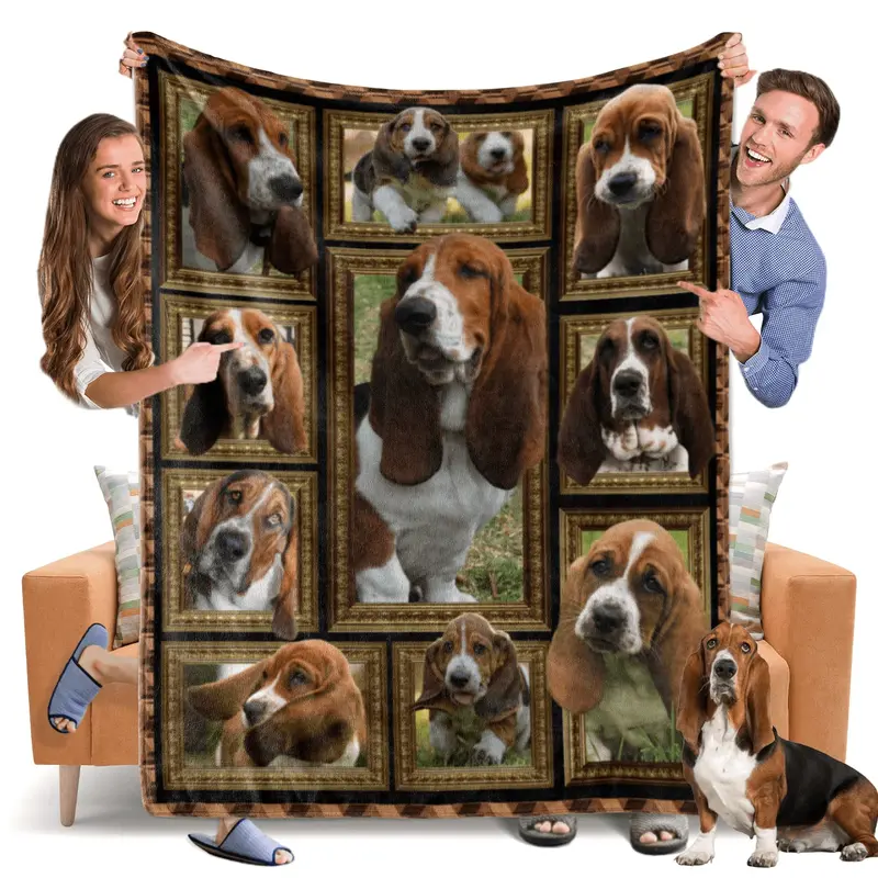 Basset Hound Dog Blanket Warm Plush Throw Bedspread Shawl for Bed Sofa ...