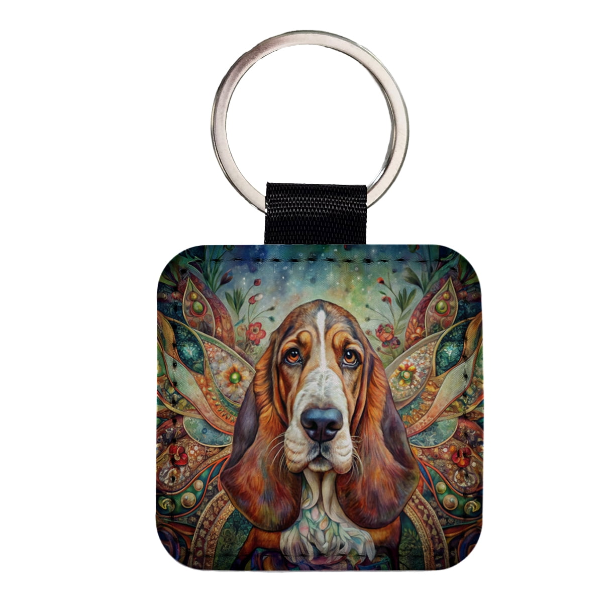 Basset Hound Dog Bohemian Art Faux Leather Square Keychain - Walmart.com